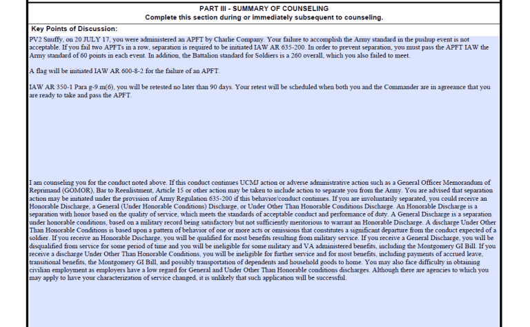 Sample APFT Failure Counseling – Army Board Questions