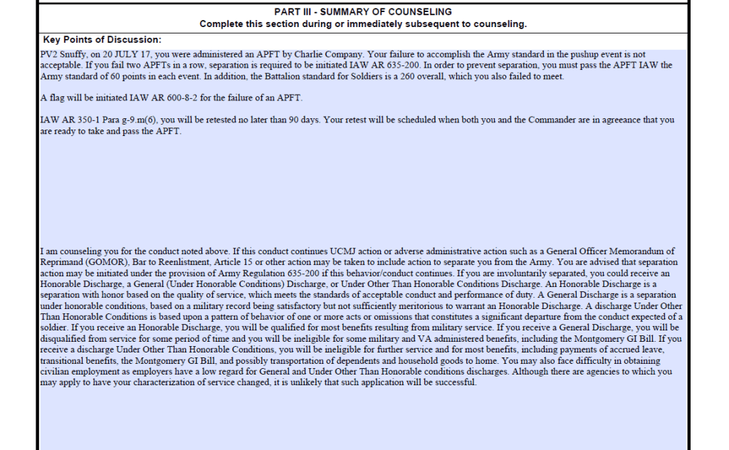 Sample APFT Failure Counseling – Army Board Questions
