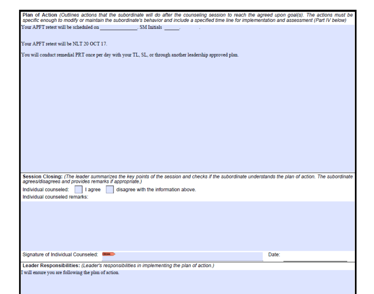 Sample APFT Failure Counseling – Army Board Questions