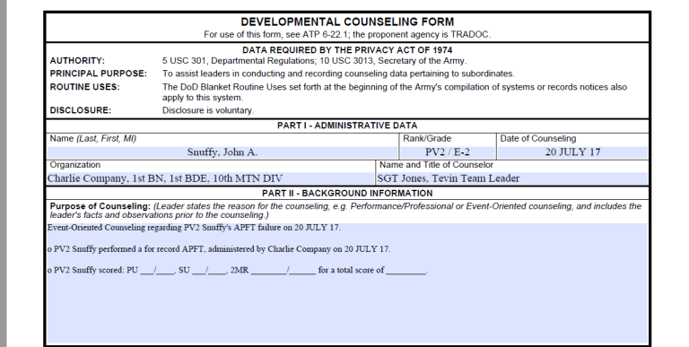 Sample APFT Failure Counseling – Army Board Questions