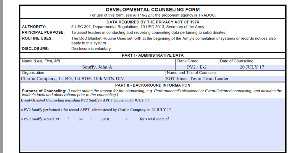 Sample APFT Failure Counseling – Army Board Questions