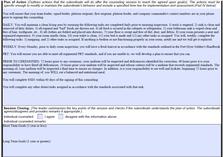 Sample Initial Counseling – Army Board Questions