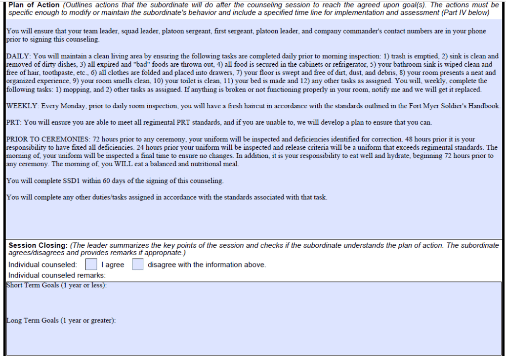 Sample Initial Counseling – Army Board Questions